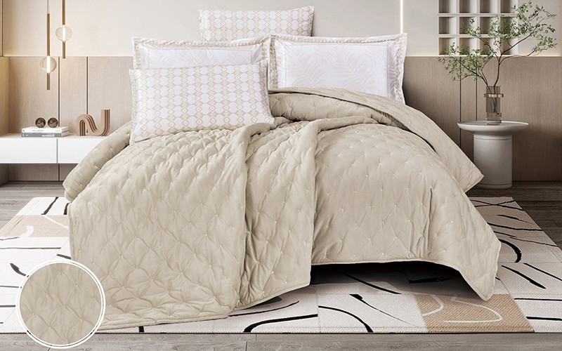 Emily Velvet Comforter Bedding Set 6 PCS - Queen L.Beige